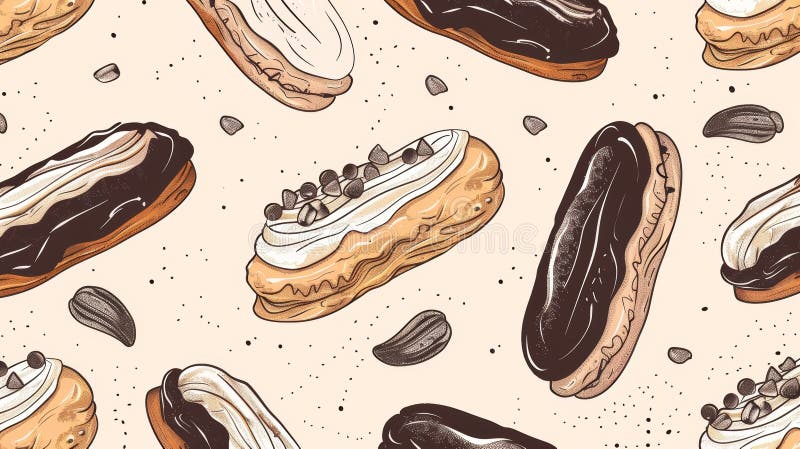 A Delightful Array of Hand-drawn Eclairs with Chocolate and Cream ...