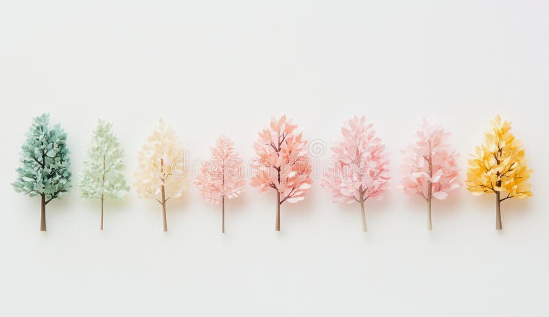 Colorful Paper Trees Arranged Neatly on a White Background Showcasing ...