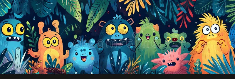 A Delightful Array of Whimsical Monsters Nestled among Lush Foliage ...