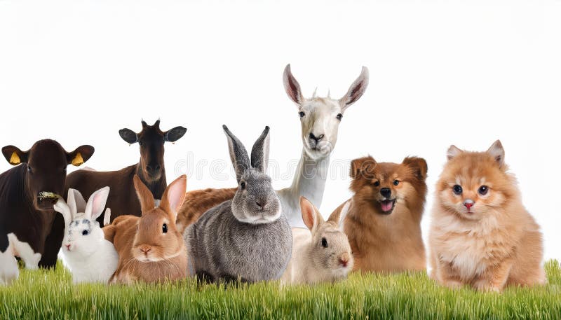 Vibrant Group of Farm Animals Against a Pristine White Background a ...