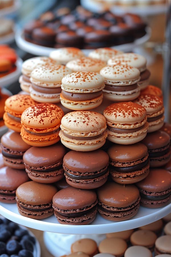 Delightful Assortment of Colorful Macarons Stacked Elegantly at a ...