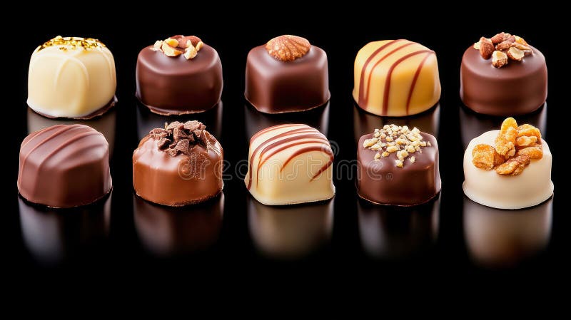 Assorted Gourmet Chocolates Arranged Elegantly on a Dark Surface ...