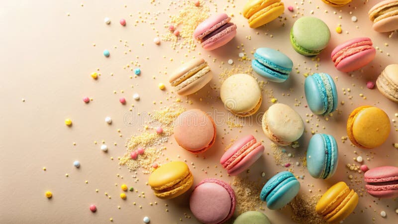 Delightful Assortment of Pastel-colored Macarons Adorned with Sprinkles ...
