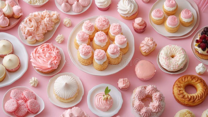 A Delightful Assortment of Pink Cakes and Pastries Stock Illustration ...