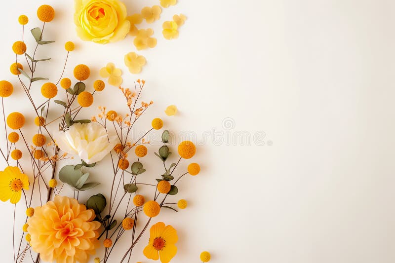 A Delightful Assortment of Yellow Flowers and Delicate Greenery is ...