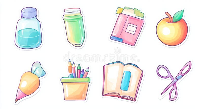 Delightful Back-to-school Stationery Sticker Icon Bundle. Children S ...