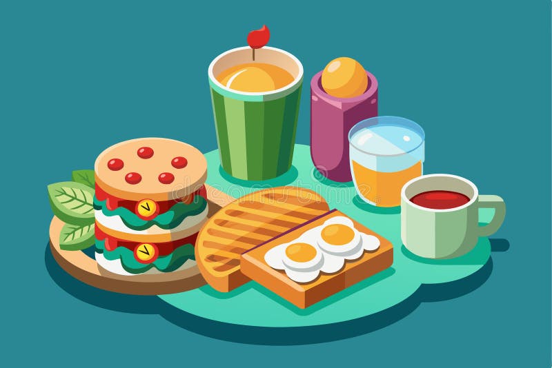 A Delightful Breakfast Display Includes Two Sandwiches, Sunny-side-up ...