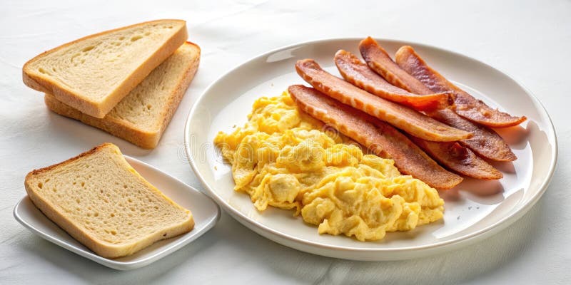 A Delightful Breakfast Plate Featuring Fluffy Scrambled Eggs, Crispy ...