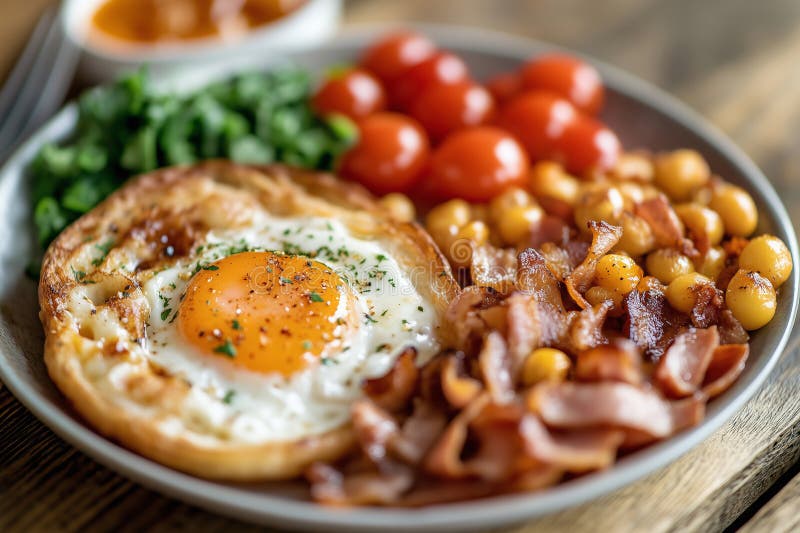 A Delightful Breakfast Spread Featuring a Sunny-side Up Egg, Crispy ...