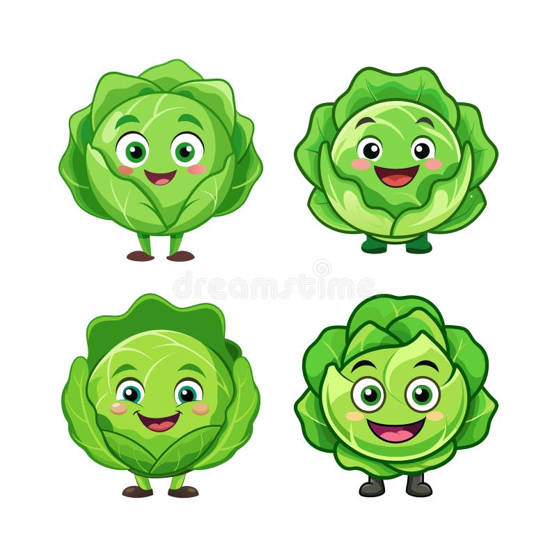 Delightful Cabbage Head: Cartoon Vegetable Stock Vector - Illustration ...