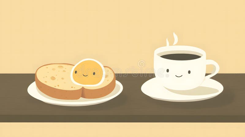 Delightful Cartoon Breakfast Coffee Toast and Egg Illustration Stock ...
