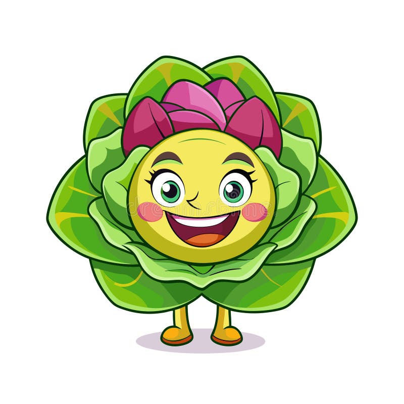Delightful Cartoon Cabbage Flower Character Design Stock Vector ...