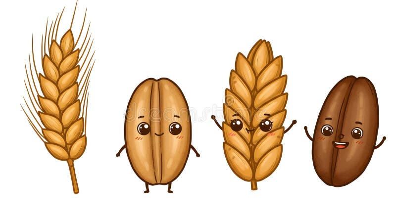 Delightful Cartoon Grain Character Set with Expressive Faces and ...