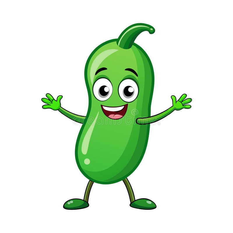 Delightful Cartoon Green Bean Character Design Stock Vector ...