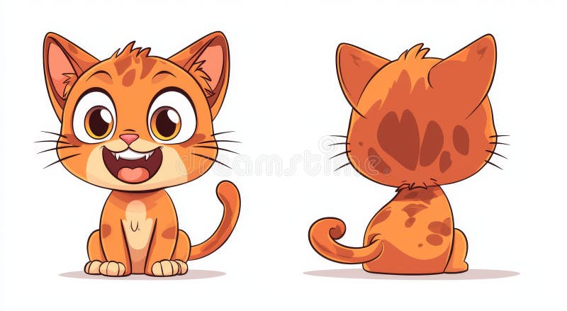 Delightful Cartoon Kitten Characters in Color and Outline Drawing Stock ...