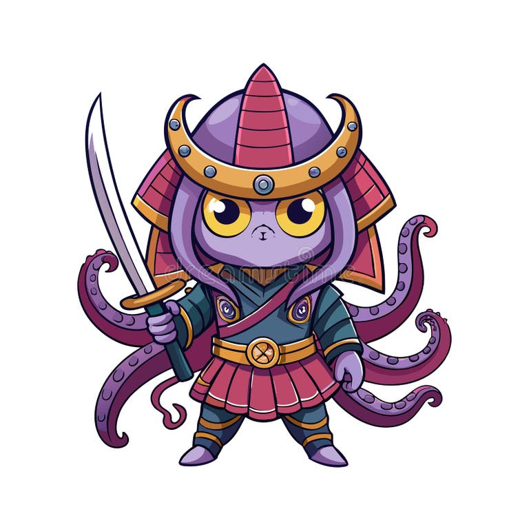 Delightful Cartoon Samurai Octopus Character Design Stock Vector ...