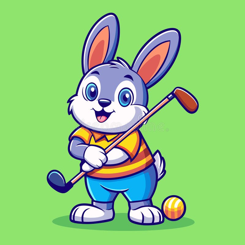 Delightful Cartoon Vector Illustration of a Golf-Playing Rabbit Stock ...