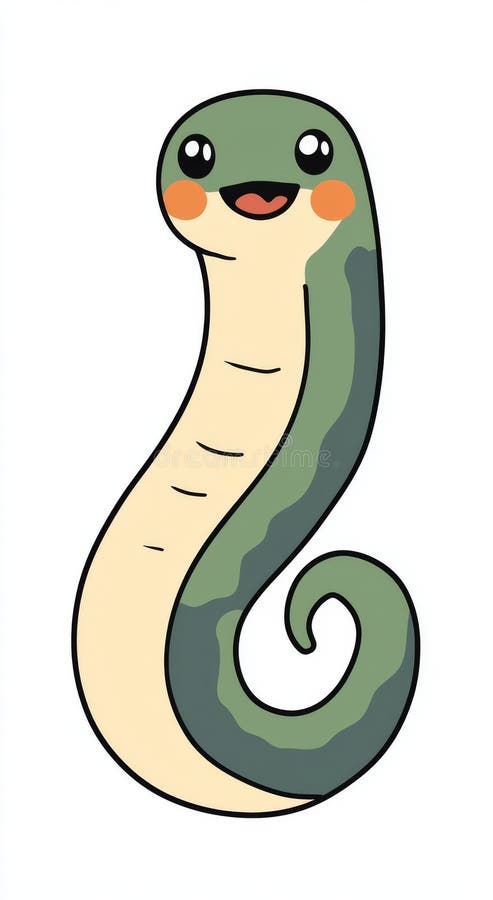 Delightful Cartoon Worm Character in Color and Outline Variants Stock ...