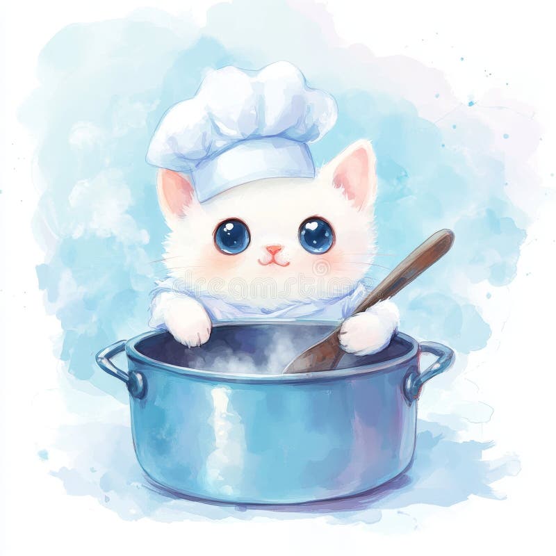 A Delightful Cat Chef is Making a Savory Soup in a Big Pot. Stock Photo ...