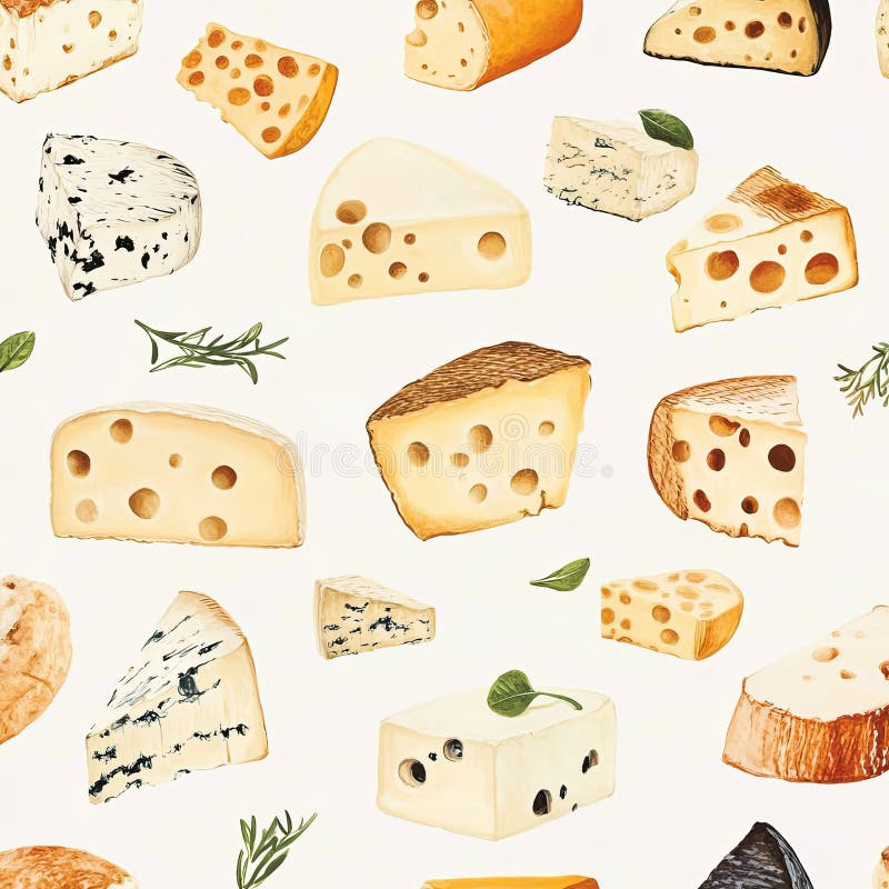 Delightful Cheese Pattern Wallpaper Featuring Various Cheese Types and ...