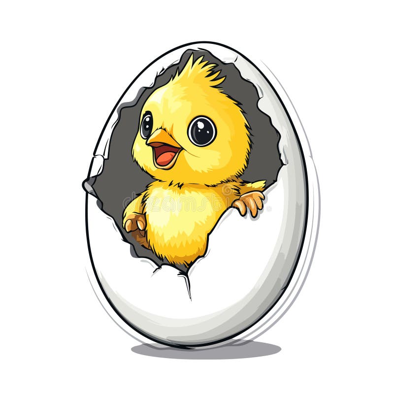 Delightful Chick Breaking White Egg Shell. Stock Vector - Illustration ...