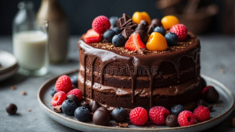 Delightful Chocolate Cake with Cute Face and Colorful Decorations on ...
