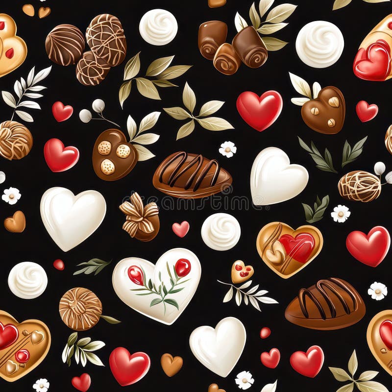 Delightful Chocolate Patterns with Hearts and Sweets on Dark Stock ...