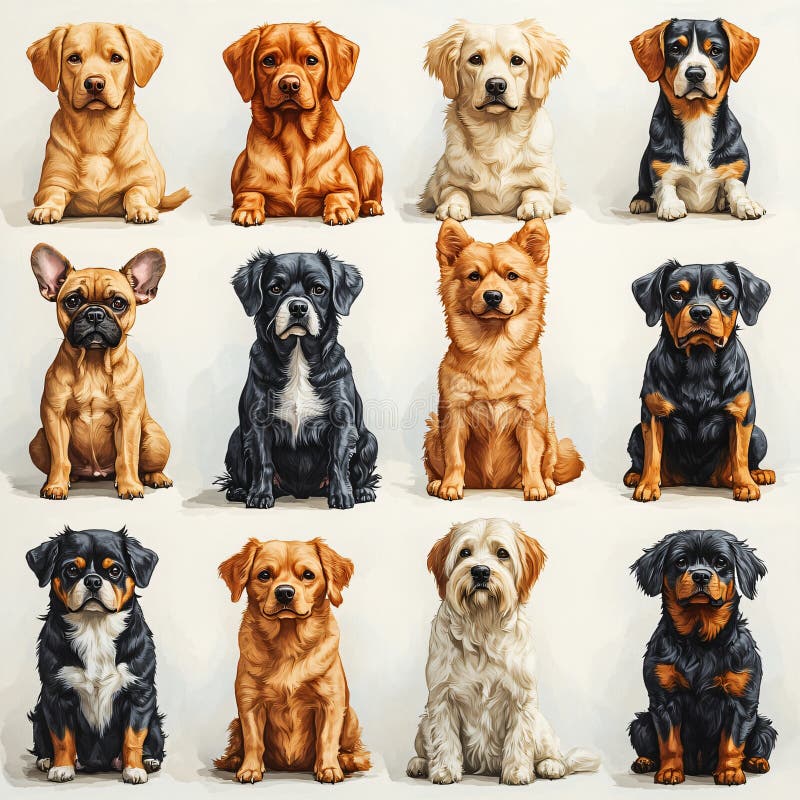 Adorable Dog Breeds Collection Twelve Charming Canines Sitting Studio ...