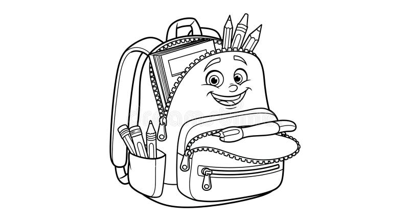 Delightful Cartoon Backpack Smiling with Assorted School Supplies ...