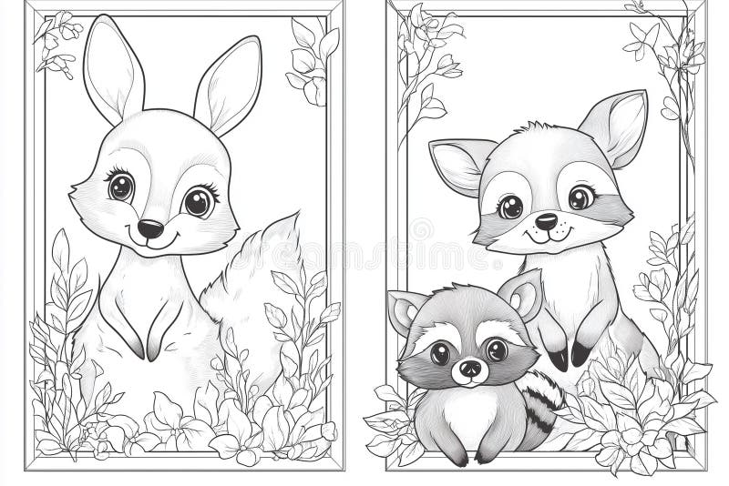 Delightful Coloring Page Featuring Cute Animals among Flowers in ...