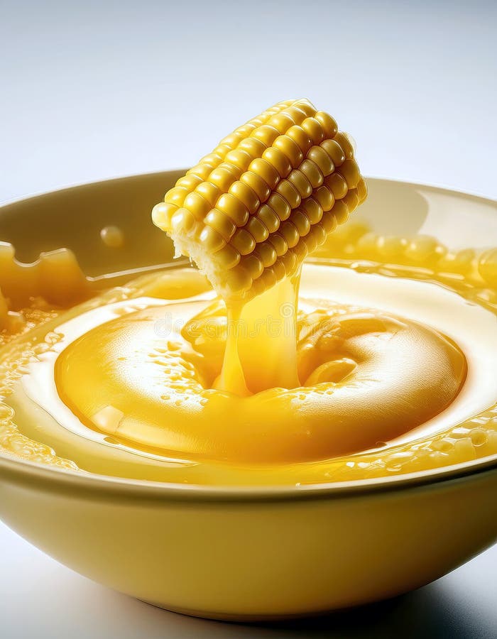 Delightful Corn Kernel Plunging into Luscious Melted Butter Creating a ...