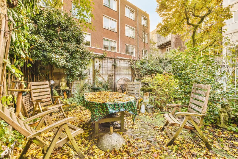 Delightful Courtyard of the House with Greenery Stock Photo - Image of ...