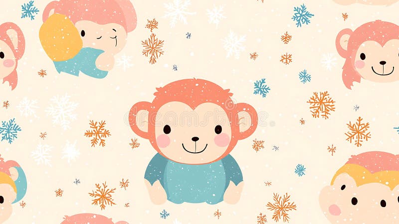 Cute Minimal Pastel Monkey Pattern for Kids Stock Illustration ...