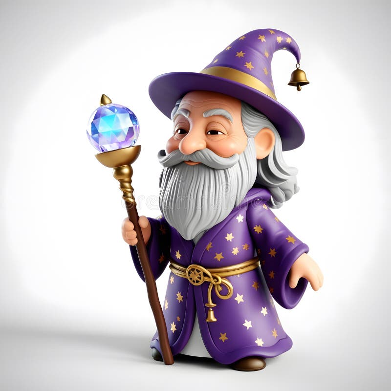 Charming 3D Render of a Wise Old Wizard with a Sparkling Crystal Orb ...