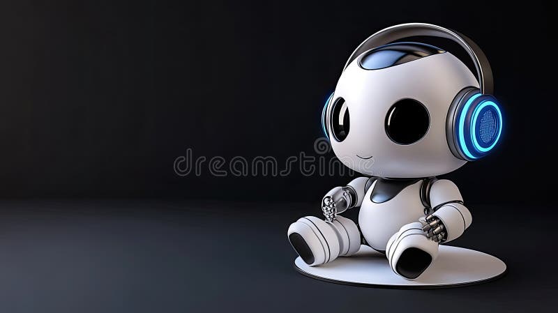 A Delightful 3D-rendered Robot Character Sits with a Round Head and ...