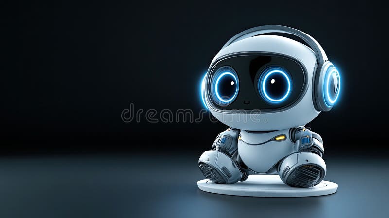 A Delightful 3D-rendered Robot Character Sits with a Round Head and ...