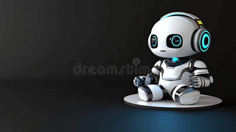 A Delightful 3D-rendered Robot Character Sits with a Round Head and ...