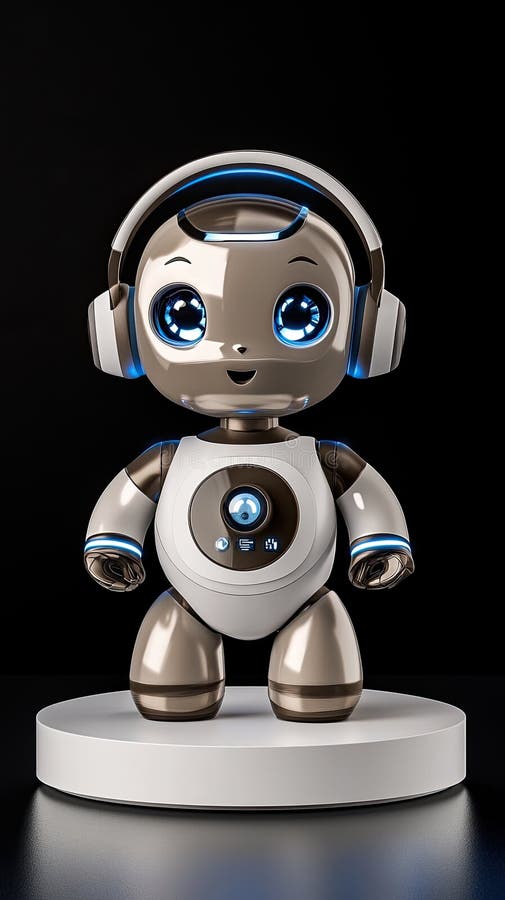 A Delightful 3D-rendered Robot Character Sits with a Round Head and ...