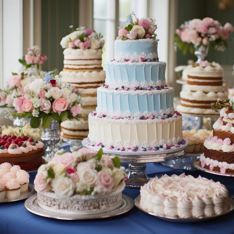 Delightful Dessert Table with Assorted Sweets Tiered Cakes, Cream Cakes ...