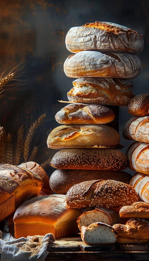 A Delightful Display of Artisanal Loaves and Stacked Bread Showcasing ...