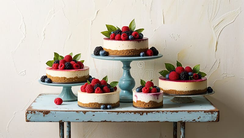 A Delightful Display of Assorted Cheesecakes Topped with Fresh Berries ...