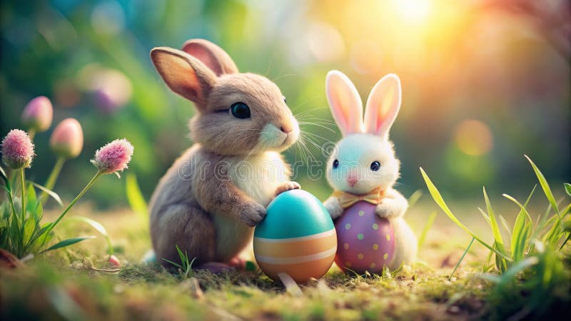 Delightful Easter Bunny and Rabbit TiltShift Photo a Cartoon ...