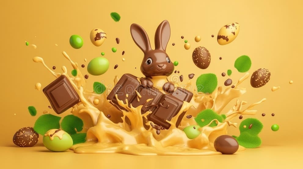 Delightful Easter Celebration with Chocolate Bunny and Colorful Eggs ...