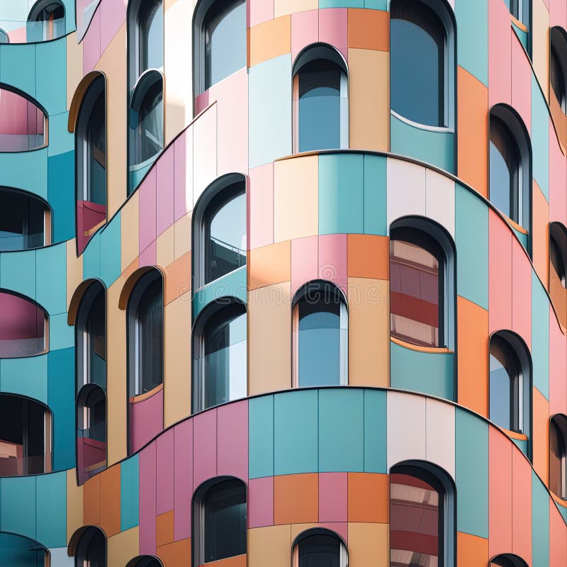 Facade of a Modern Building with Fun Patterns and Pastel Shades Stock ...