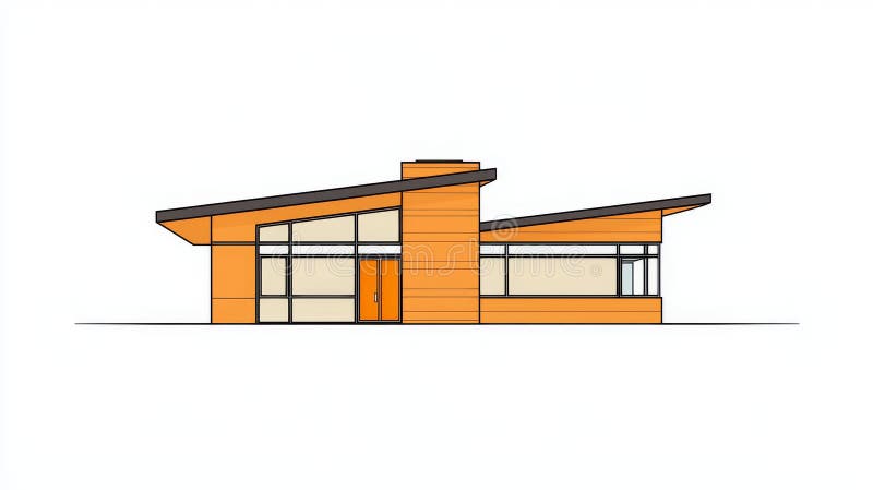 Delightful Fall House Drawing Featuring Trees and a Pool Stock ...
