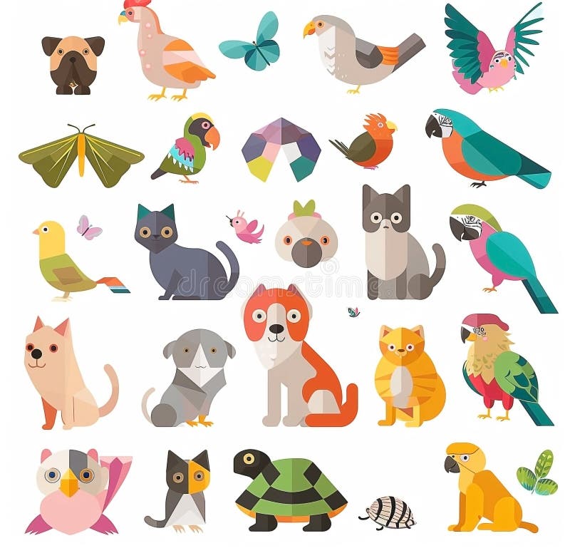 Flat Vector Pet Icons Set on White Background Stock Illustration ...