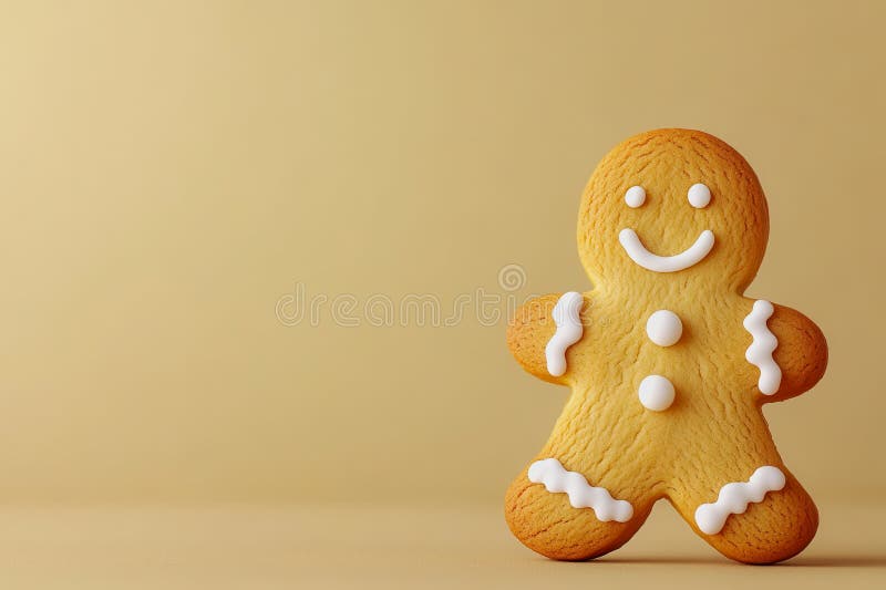 Cheerful Gingerbread Man Cookie with Icing Decoration on a Soft Yellow ...