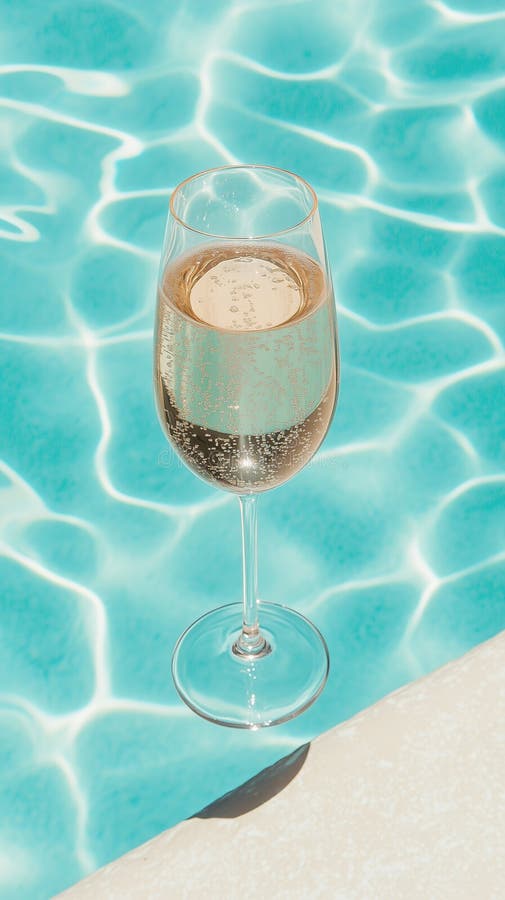 A Delightful Glass of Sparkling Wine, Perfectly Positioned by the Pool ...