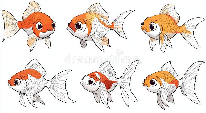 Delightful Goldfish Figure in Color and Outline Styles Stock Image ...