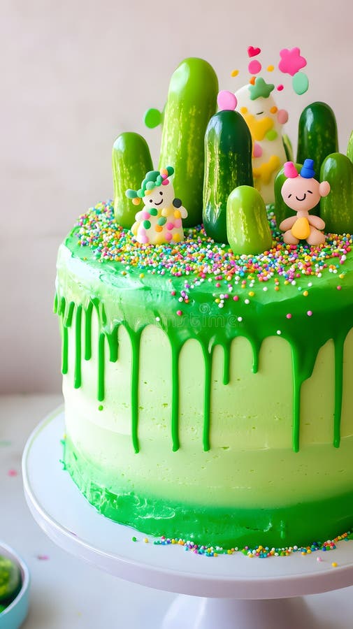 Delightful Green Cactus Cake Illustration, a Festive Dessert Stock ...